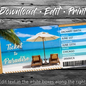 Surprise Trip Ticket to Paradise | Tropical Vacation Tickets Instant ...