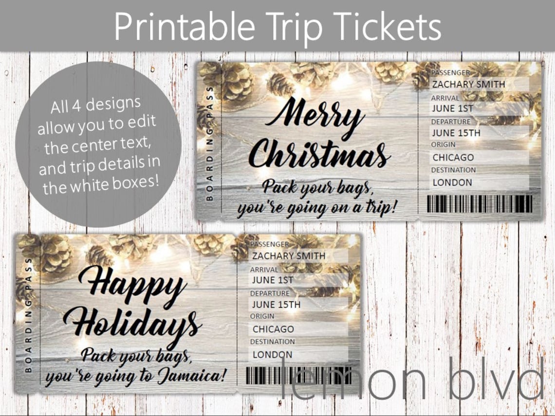 Christmas Trip Tickets Printable Holiday Ticket Digital - Etsy