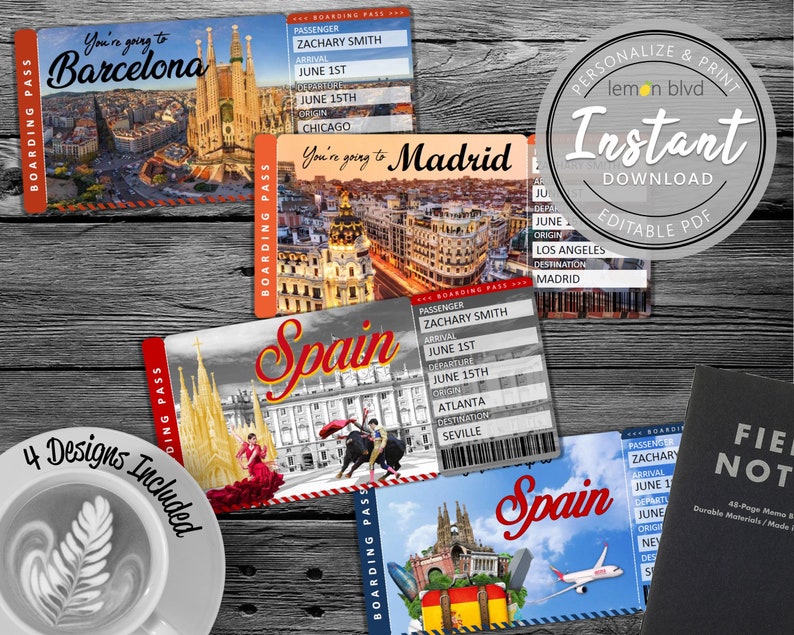 Surprise Spain Trip Ticket Vacation Tickets Instant Download | Etsy