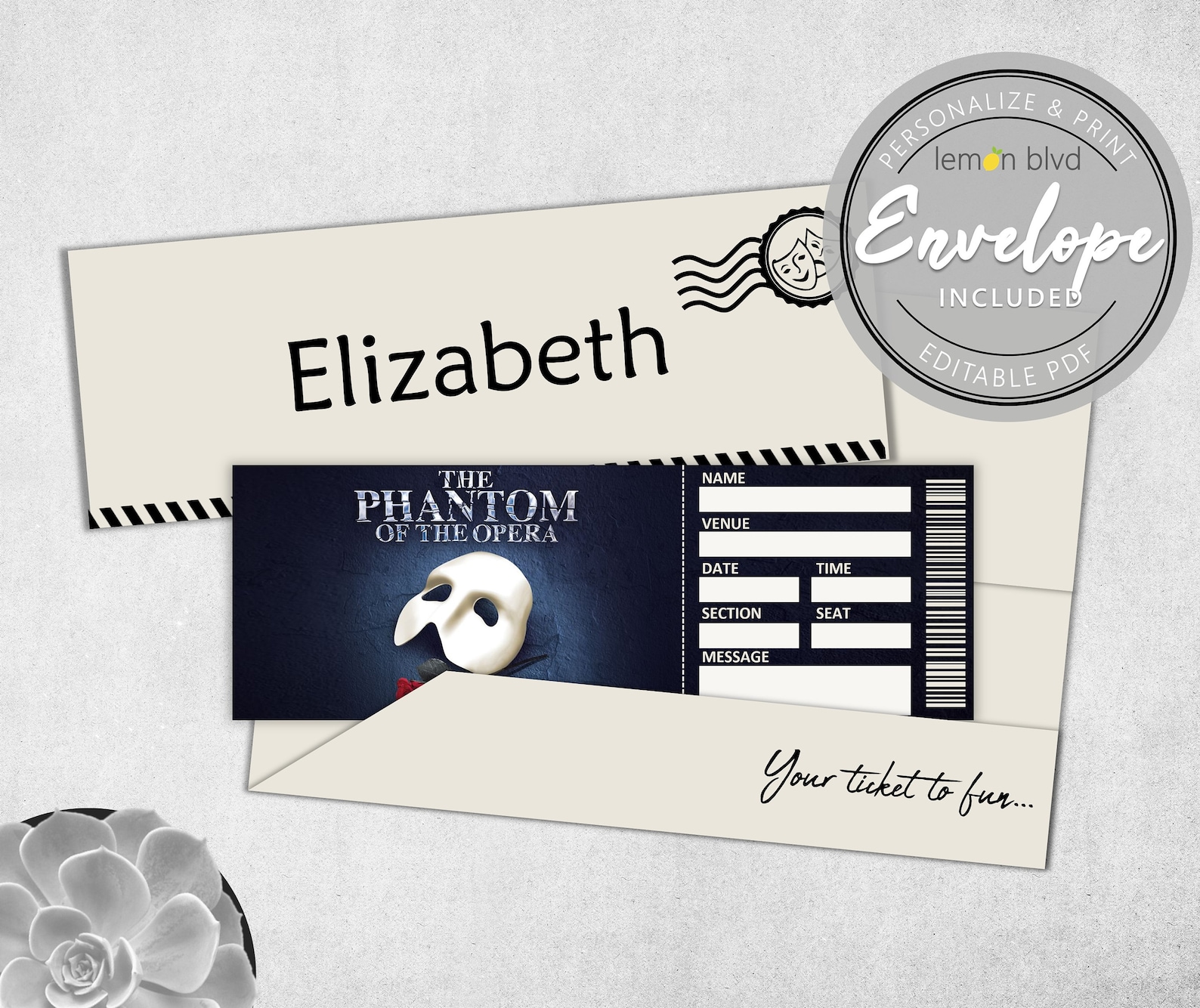 Phantom of the Opera Ticket Printable Surprise Gift Reveal - Etsy