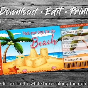 Surprise Beach Trip Ticket | Tropical Vacation Tickets Instant Download ...