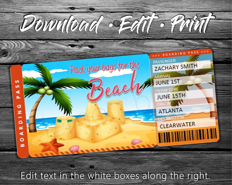 Surprise Beach Trip Ticket Tropical Vacation Tickets Instant - Etsy Canada