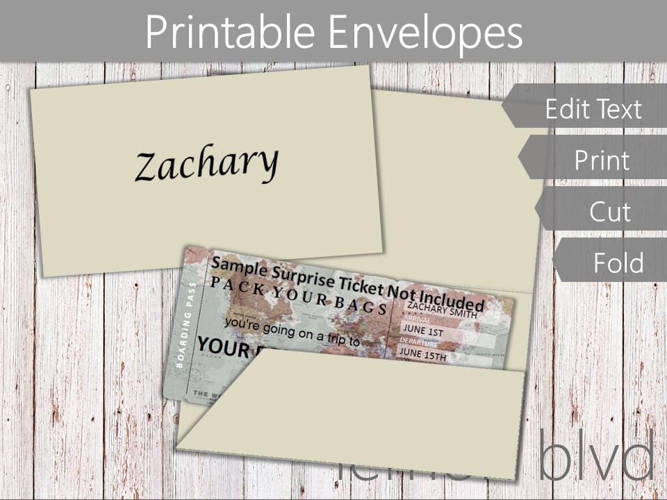 Surprise Trip Ticket Envelope | Printable Envelopes | Instant Digital ...