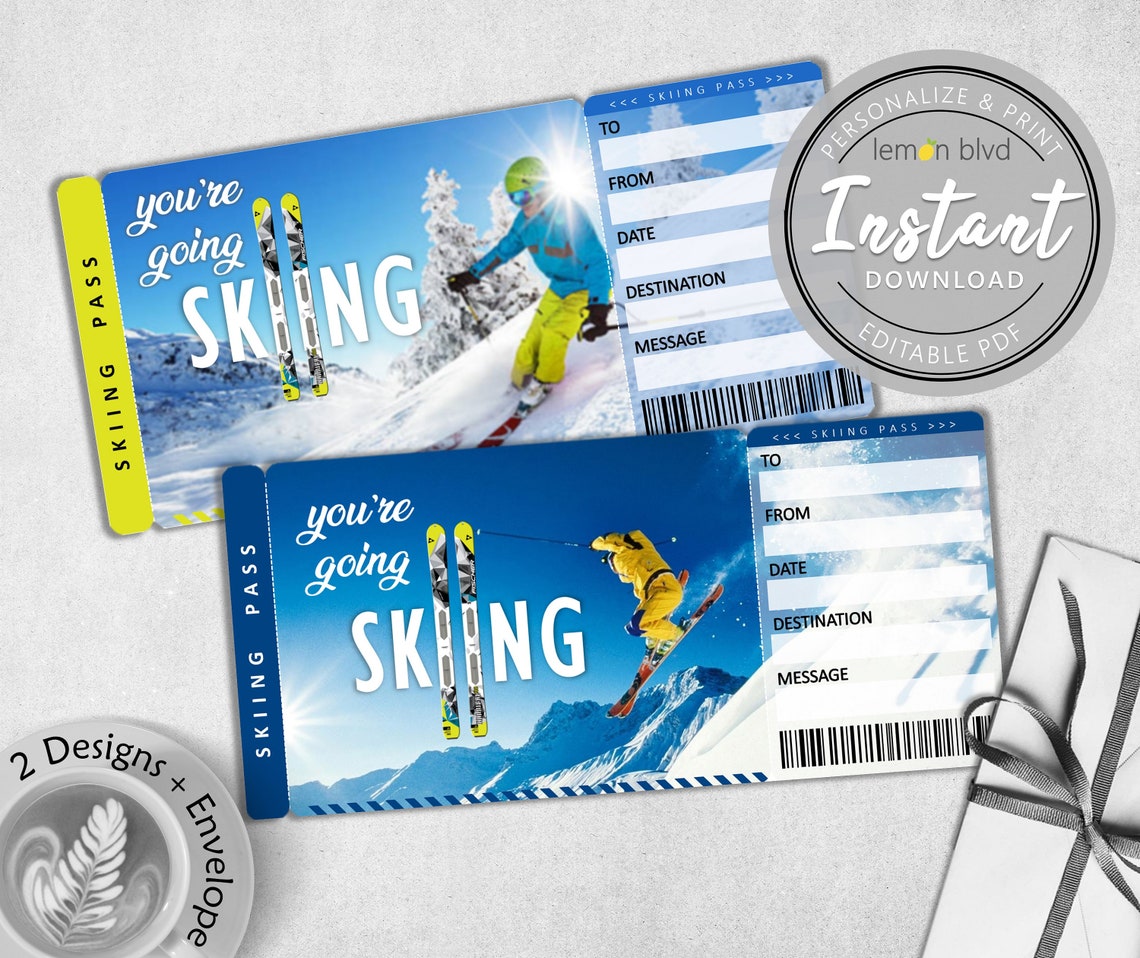 Surprise Skiing Trip Tickets Ski Ticket Download Editable | Etsy