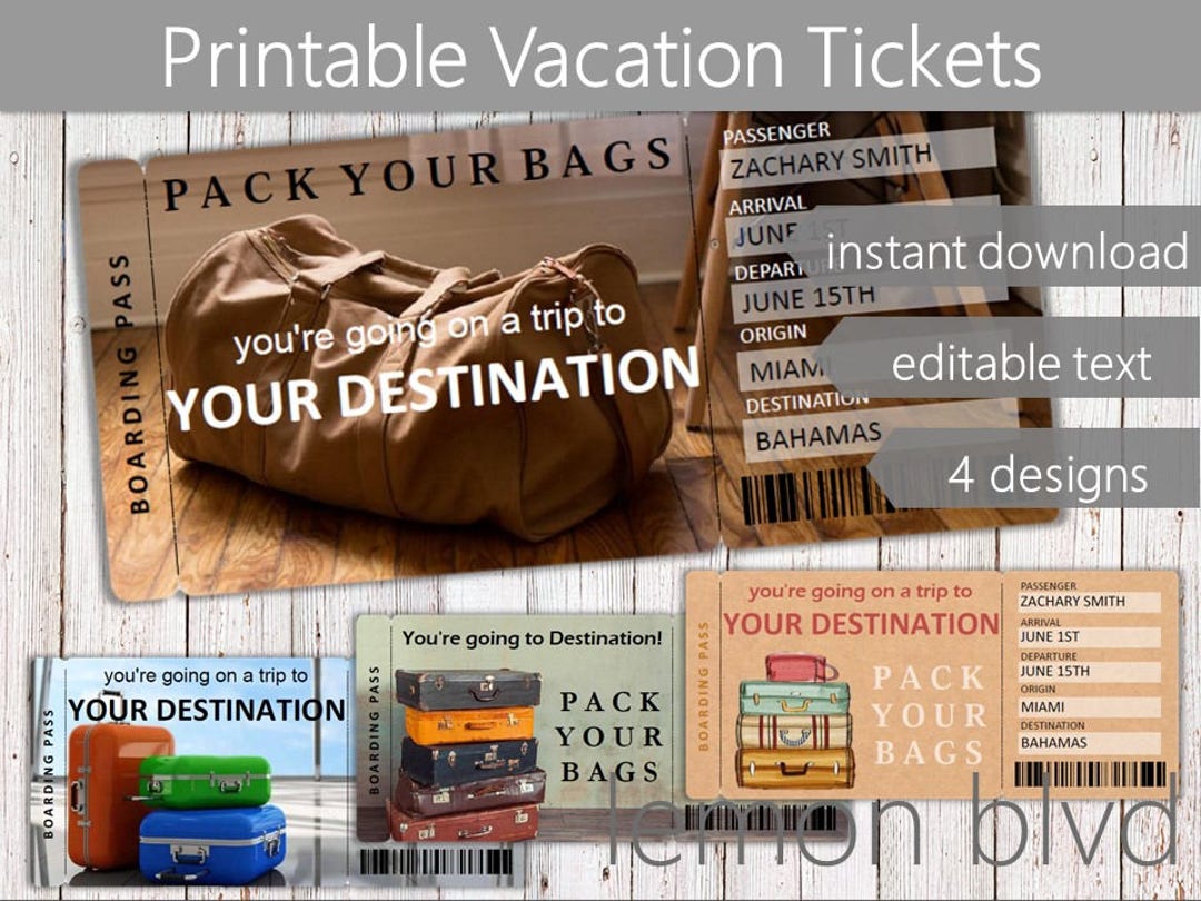 Surprise Trip Tickets | Instant Digital Download | Editable Text ...