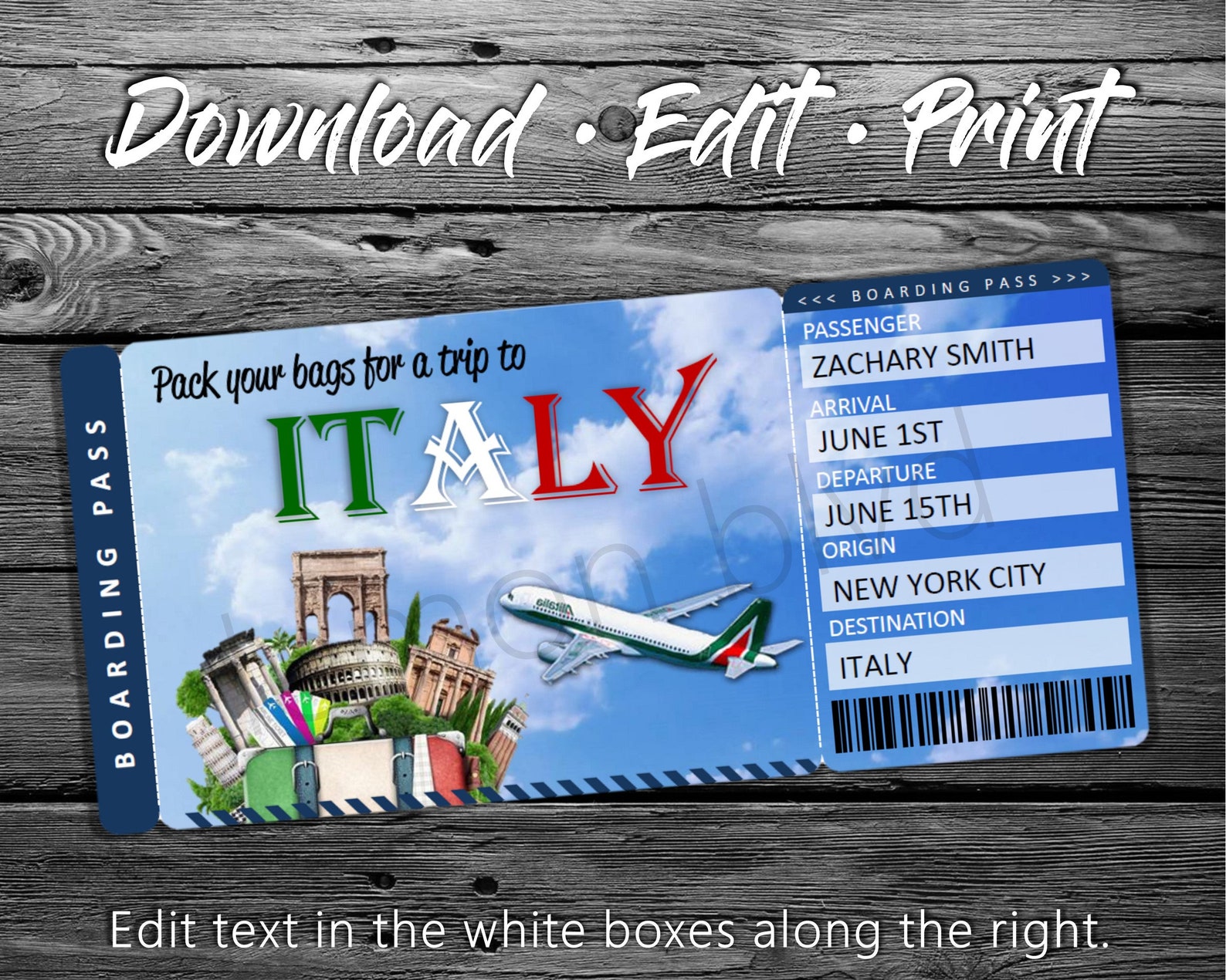 Surprise Italy Trip Ticket | Vacation Tickets Instant Download ...