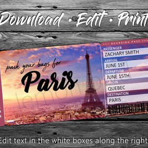 Surprise Paris Trip Ticket | Vacation Ticket Instant Download ...