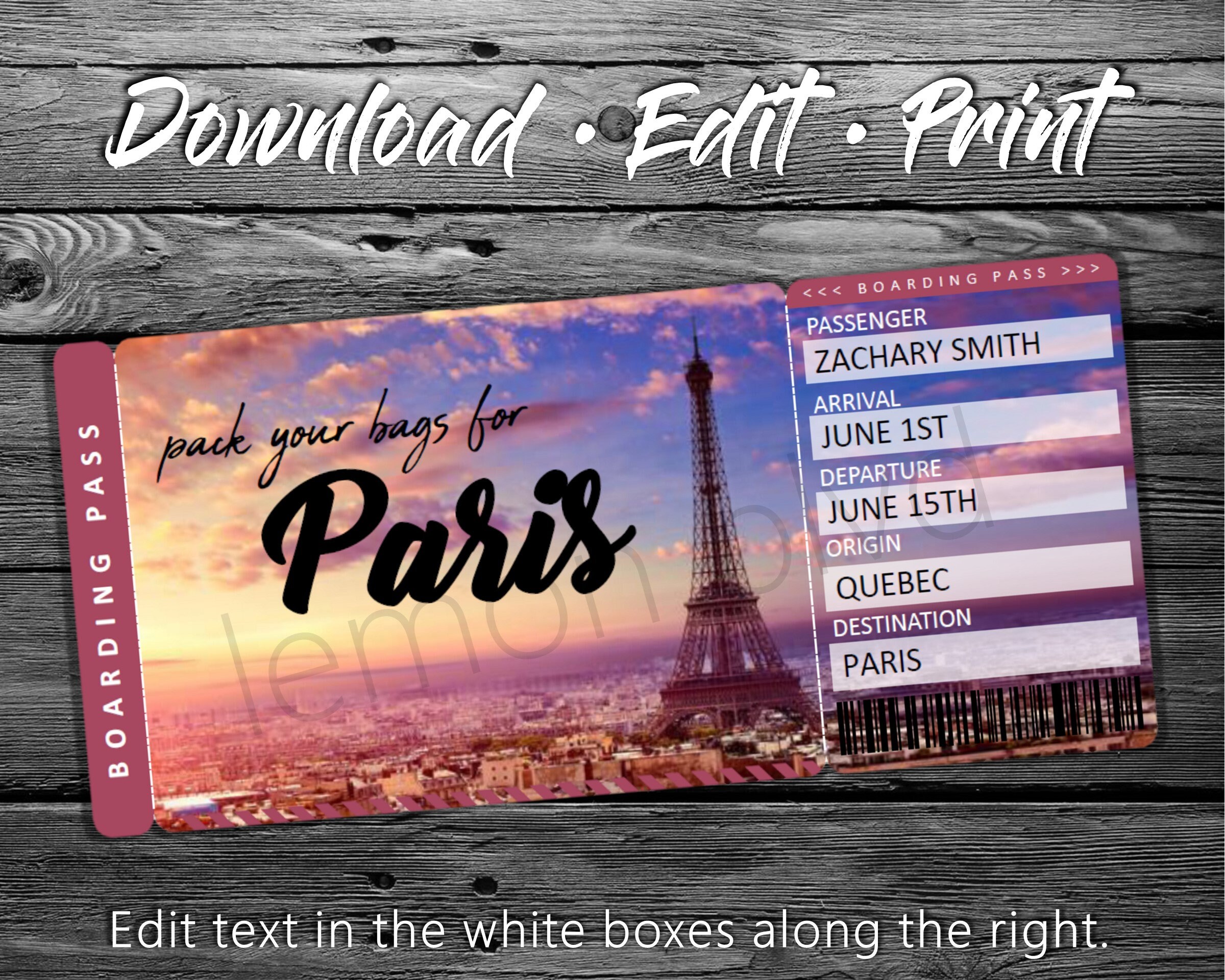 Surprise Paris Trip Ticket | Vacation Ticket Instant Download ...