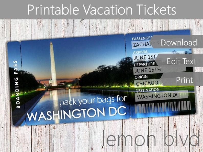 Surprise Washington DC Trip Ticket Vacation Tickets Instant - Etsy