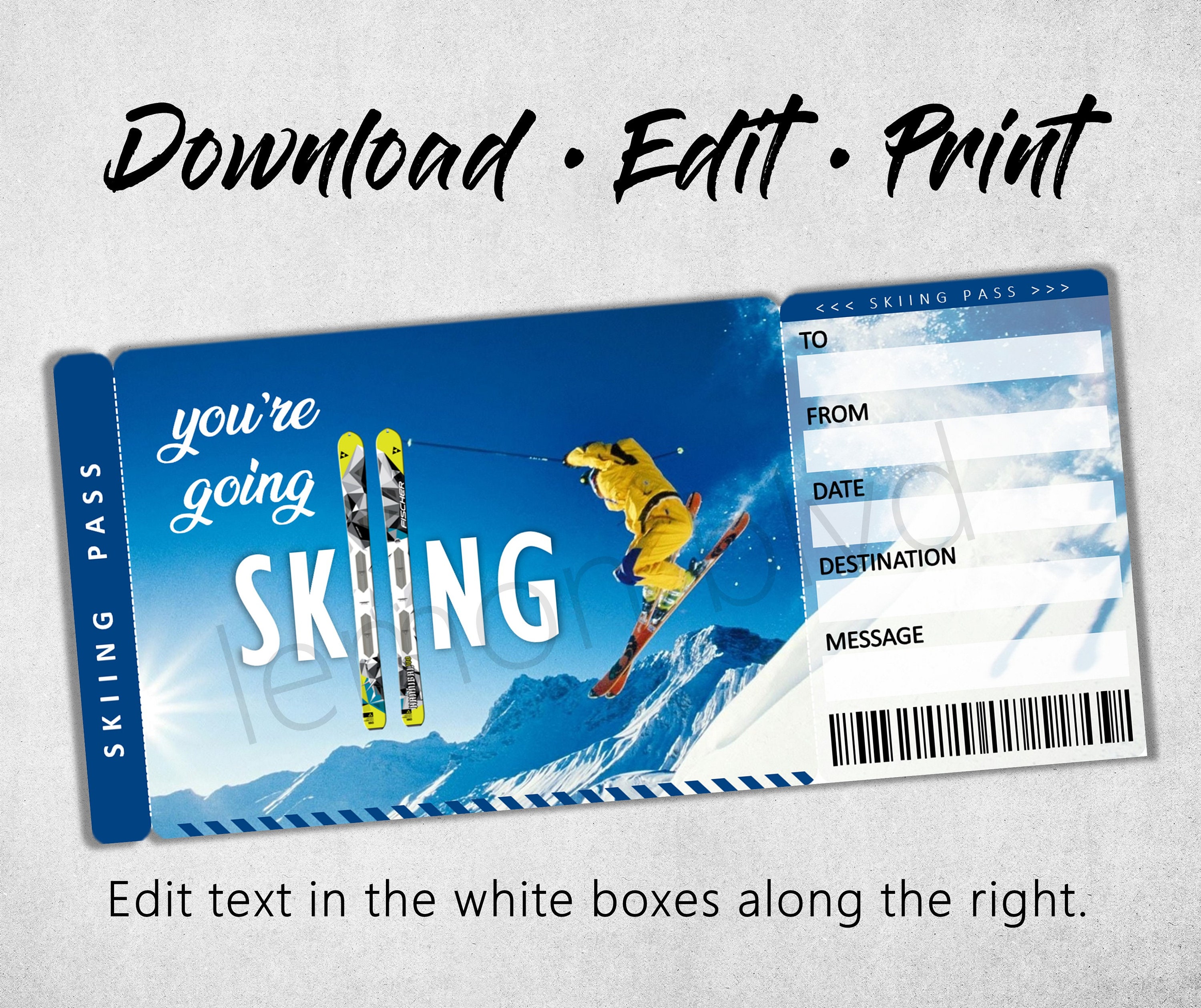 Surprise Skiing Trip Tickets Ski Ticket Download Editable | Etsy