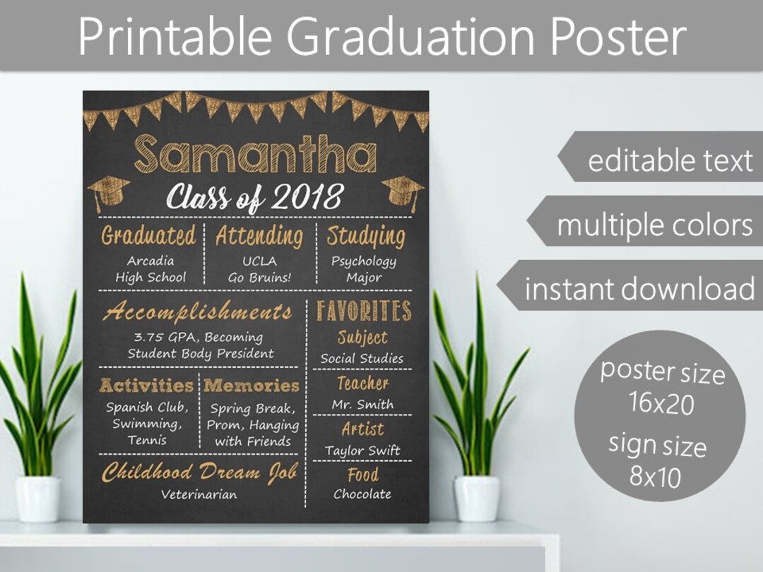 Graduation Chalkboard Sign Gold Graduation Poster Graduation Board ...