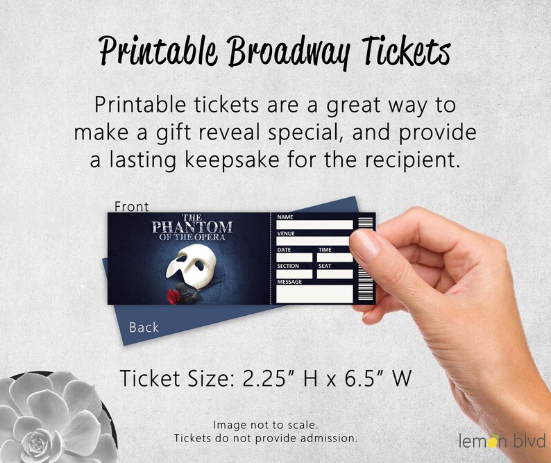 Phantom of the Opera Ticket Printable Surprise Gift Reveal - Etsy