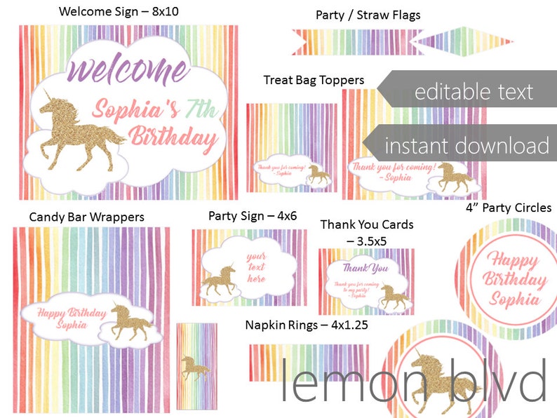 Unicorn Party Printables Package Unicorn Instant Digital | Etsy