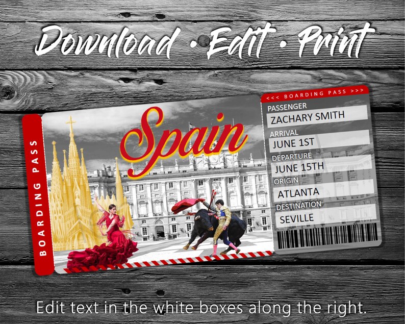 Surprise Spain Trip Ticket Vacation Tickets Instant Download | Etsy