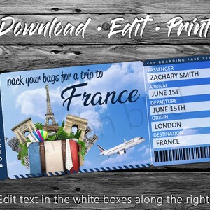 Surprise Paris Trip Ticket | Vacation Ticket Instant Download ...