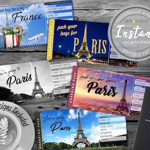 Surprise Paris Trip Ticket | Vacation Ticket Instant Download ...