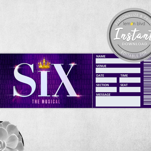 Six the Musical Ticket Template - Etsy