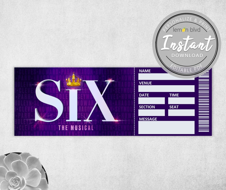Six Ticket Printable Surprise Gift Reveal Broadway Musical - Etsy