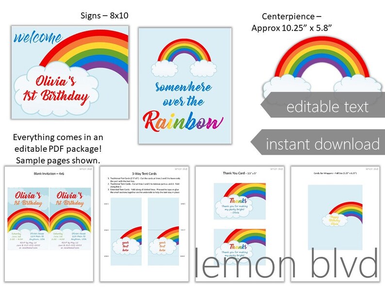 Rainbow Party Printables Package Rainbow Instant Digital | Etsy