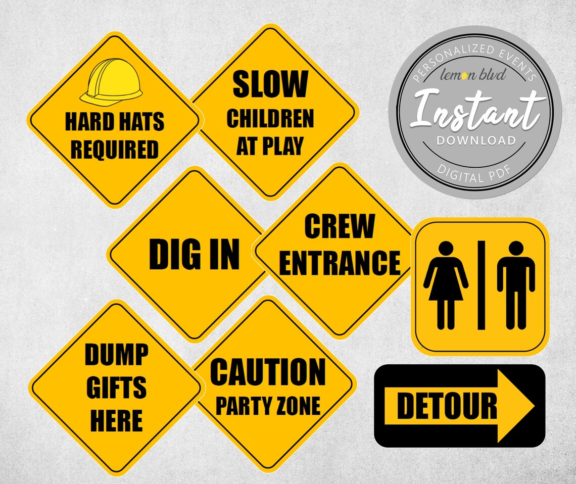 Construction Party Signs | Construction Instant Digital Download ...