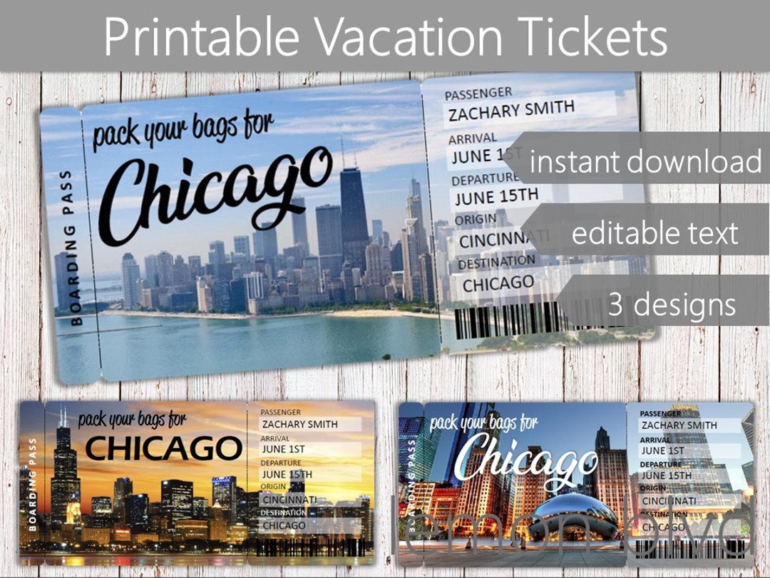 Surprise Chicago Trip Ticket | Vacation Tickets Instant Download ...