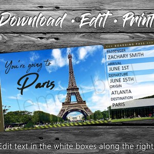 Surprise Paris Trip Ticket | Vacation Ticket Instant Download ...
