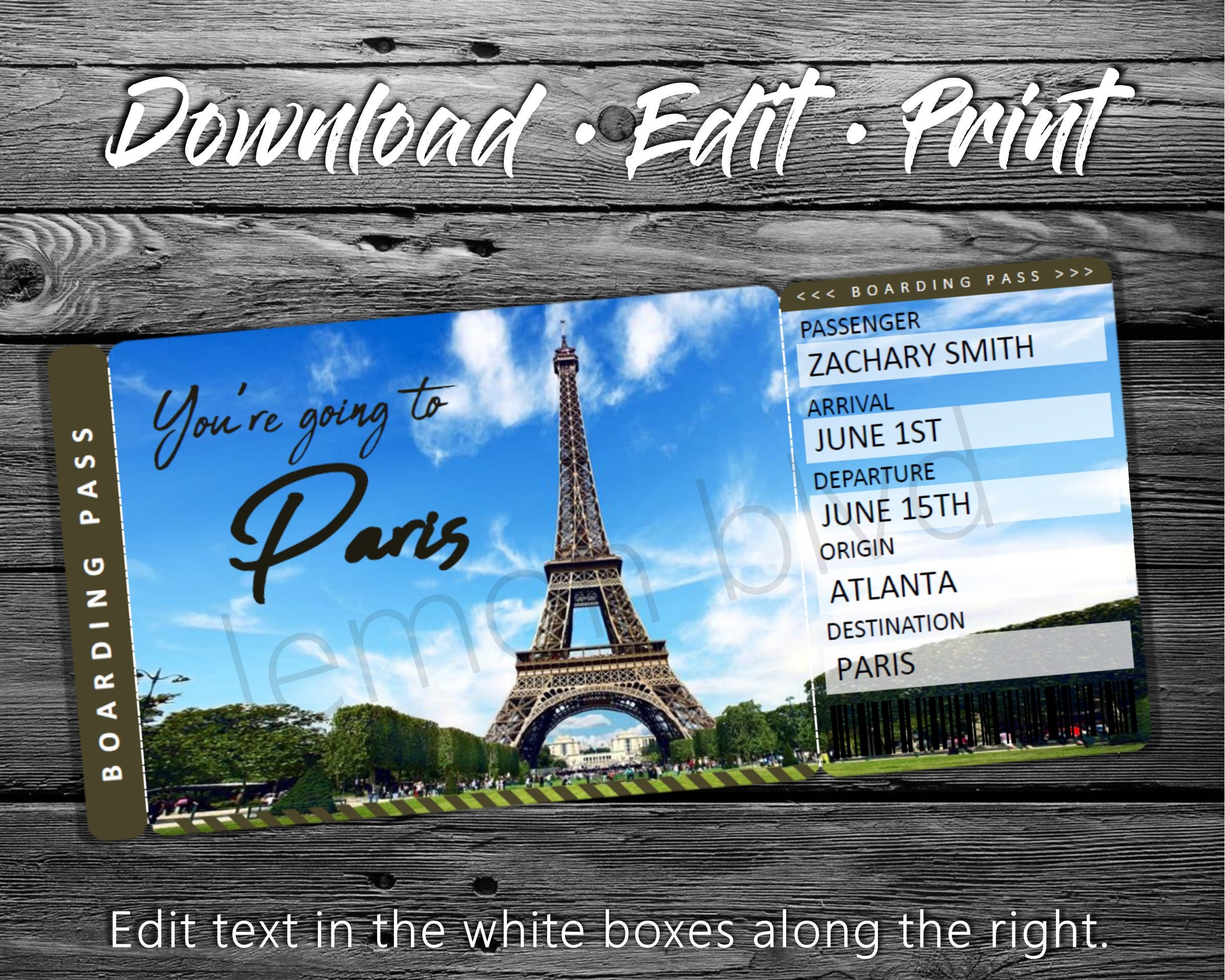 Surprise Paris Trip Ticket | Vacation Ticket Instant Download ...