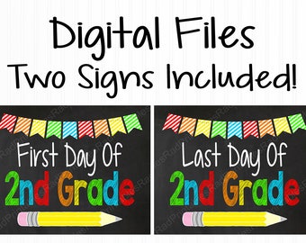 First & Last Day of 2nd Grade Chalkboard Printable Sign - Etsy