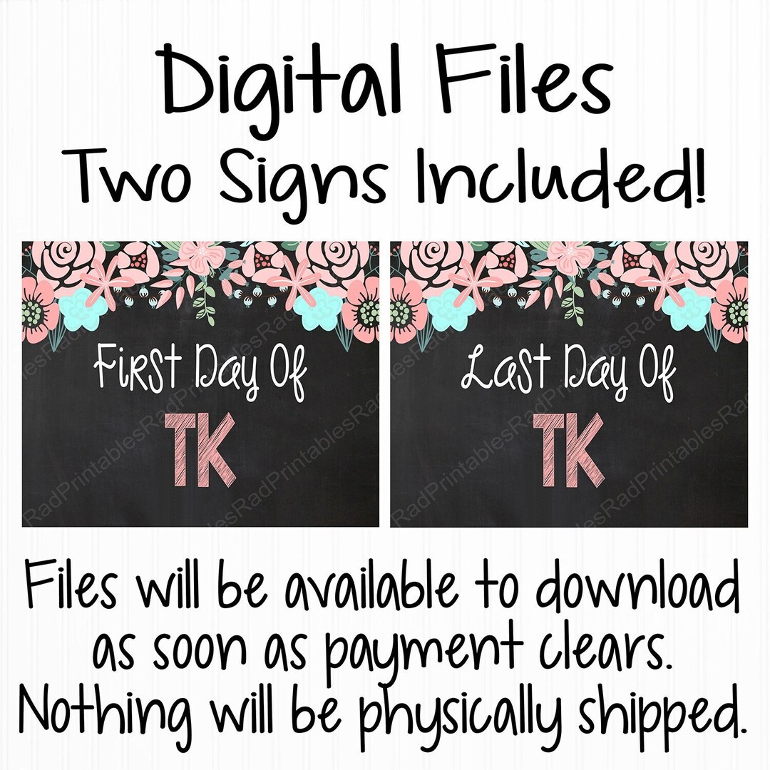 First Day of TK Sign Instant Download Digital Chalkboard - Etsy