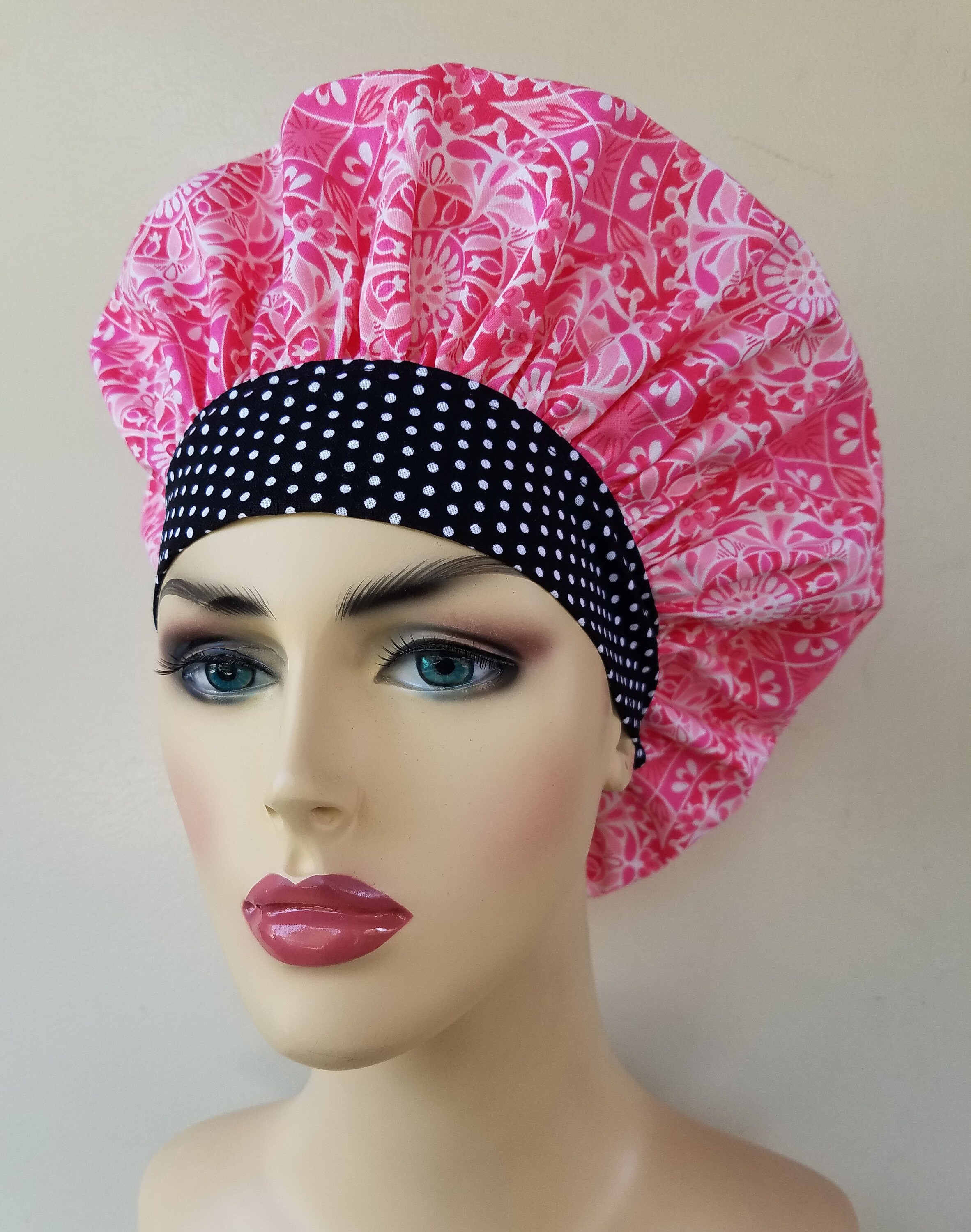 Pink and peach design scrub hat, scrub cap for women, bouffant scrub ...