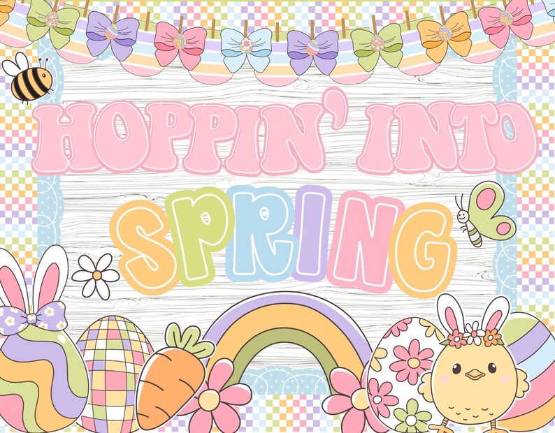 Groovy Spring Bulletin Board Kit, Retro Spring Classroom Decor, Bunny ...