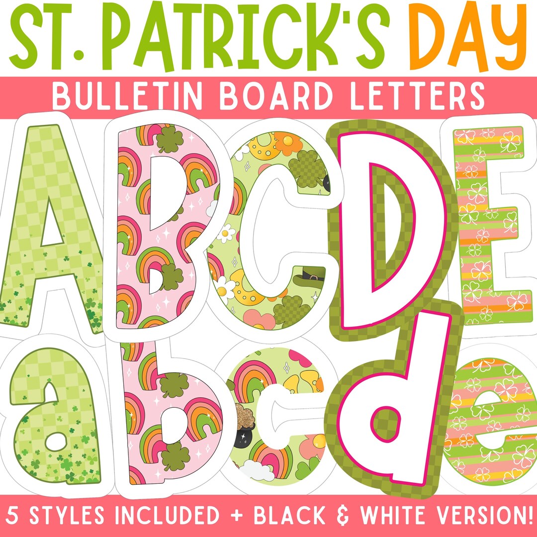 St. Patrick’s Day Bulletin Board Letters, March Alphabet, 5 Styles ...