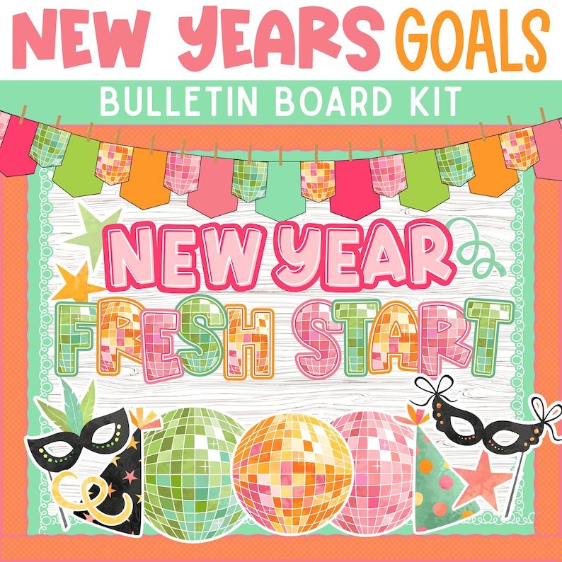 Disco New Year Bulletin Board Kit, Goal Setting Classroom Decor, Retro ...