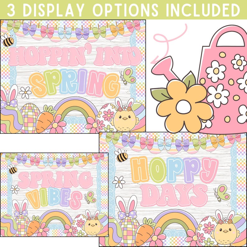 Groovy Spring Bulletin Board Kit, Retro Spring Classroom Decor, Bunny ...