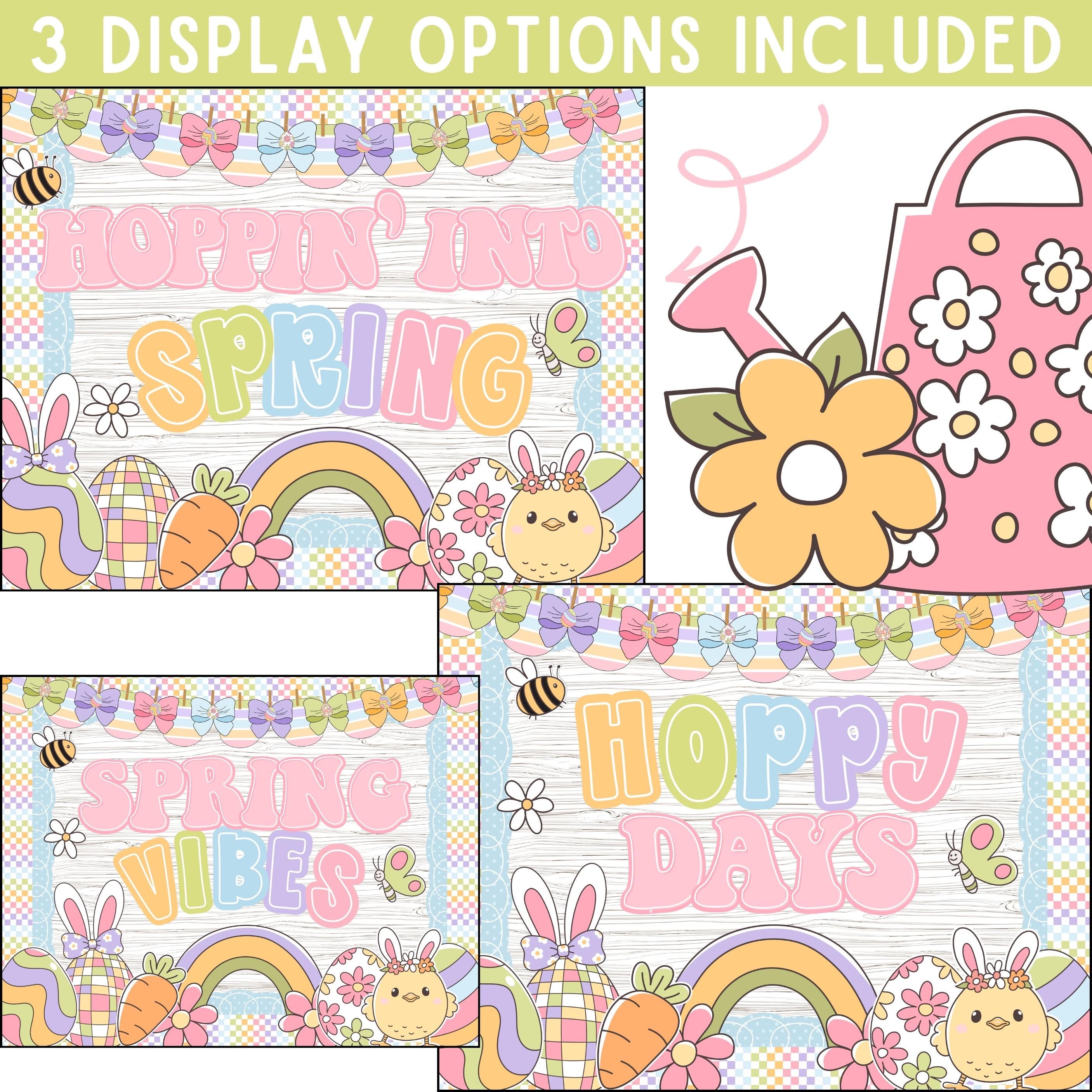 Groovy Spring Bulletin Board Kit, Retro Spring Classroom Decor, Bunny ...