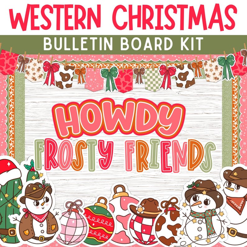 Howdy Christmas Bulletin Board Kit, Western Cowboy Christmas Classroom ...