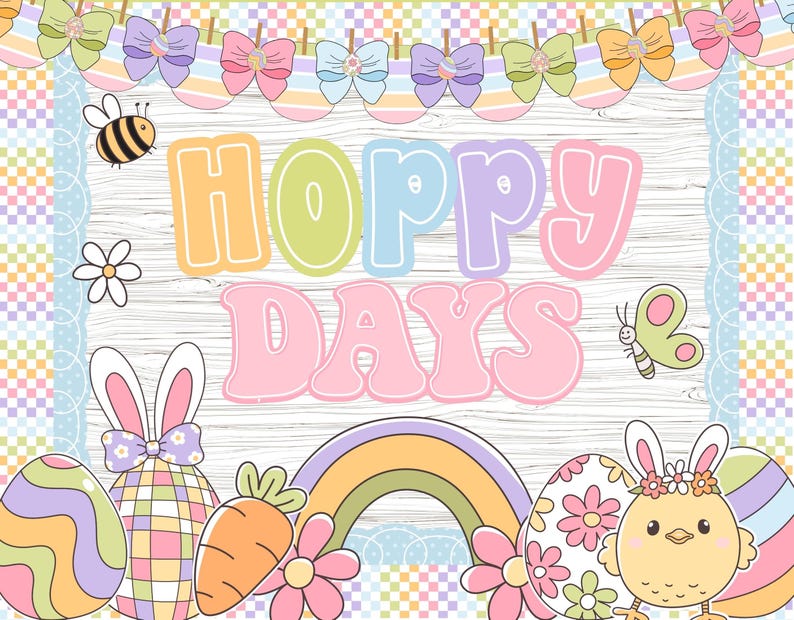 Groovy Spring Bulletin Board Kit, Retro Spring Classroom Decor, Bunny ...
