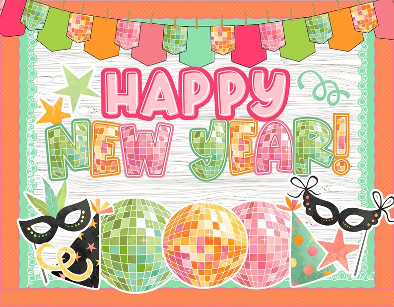 Disco New Year Bulletin Board Kit, Goal Setting Classroom Decor, Retro ...