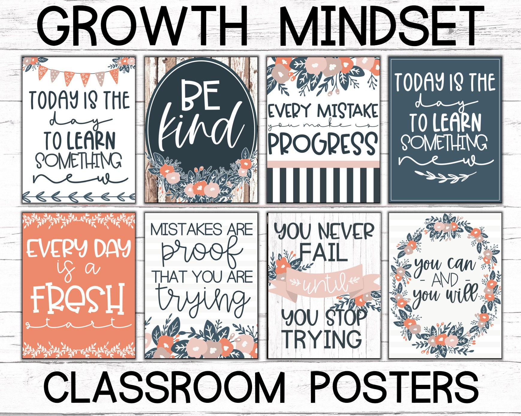 Floral Farmhouse Classroom Posters, Farmhouse Posters, Growth Mindset ...