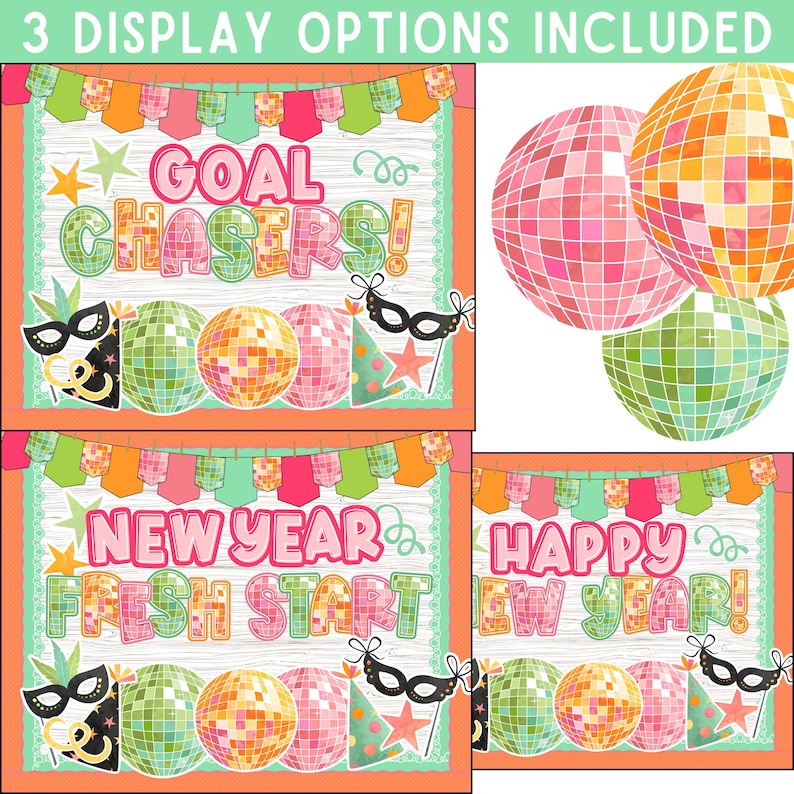 Disco New Year Bulletin Board Kit, Goal Setting Classroom Decor, Retro ...
