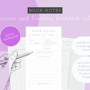 BOOK NOTES Review and Tracking Bookmark Set - Etsy