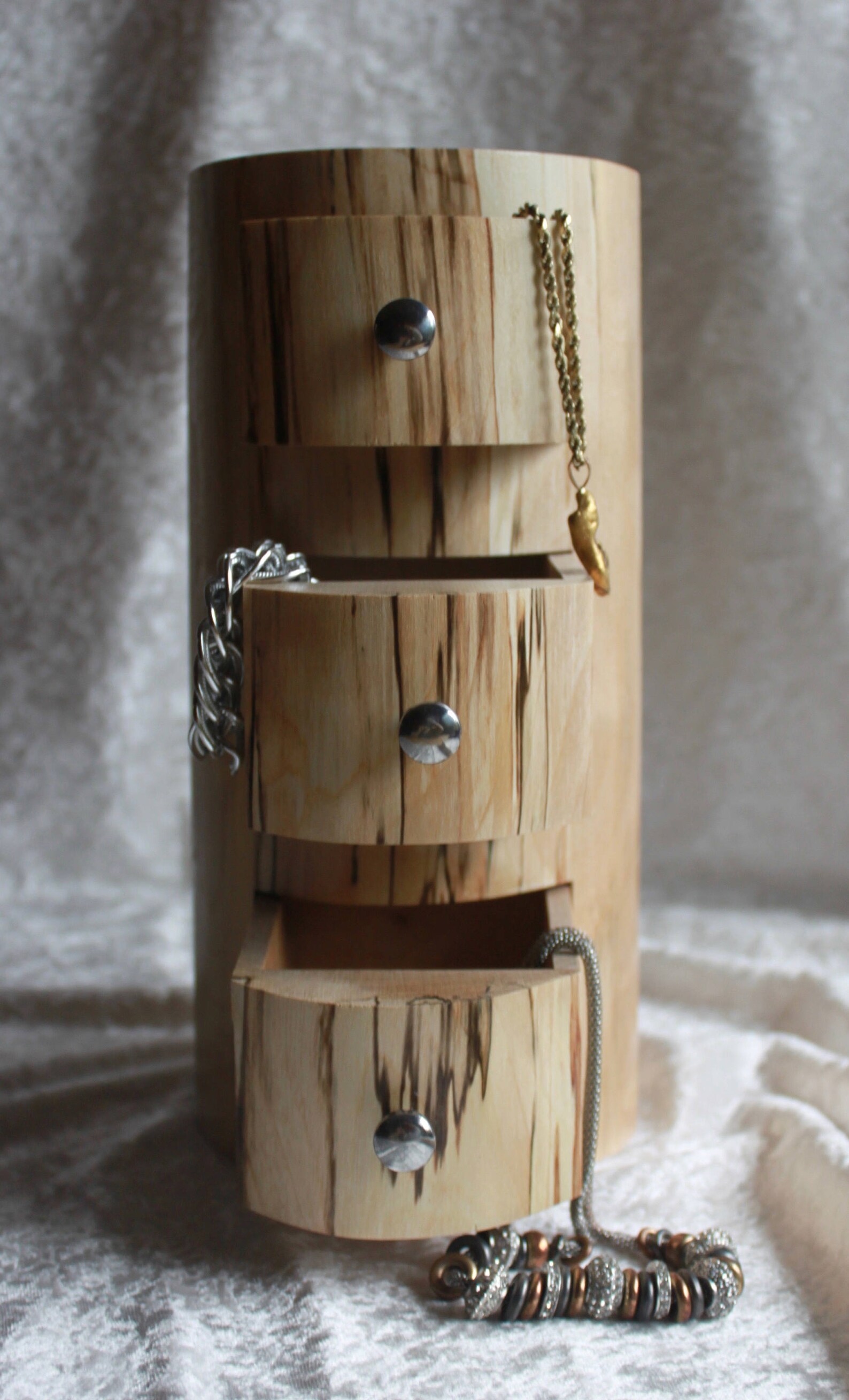 Log Jewelry Box W/ 2 Secret Compartments & 3 Drawers Approx. 9 Tall and ...