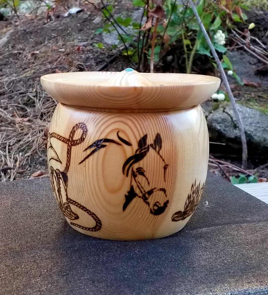 Southwestern Cowboy and Horse Box. Woodturned and Woodburned Art ...