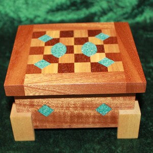 Turquoise Inlaid Jewelry Box. Checkerboard Design, Small Jewelry Box ...