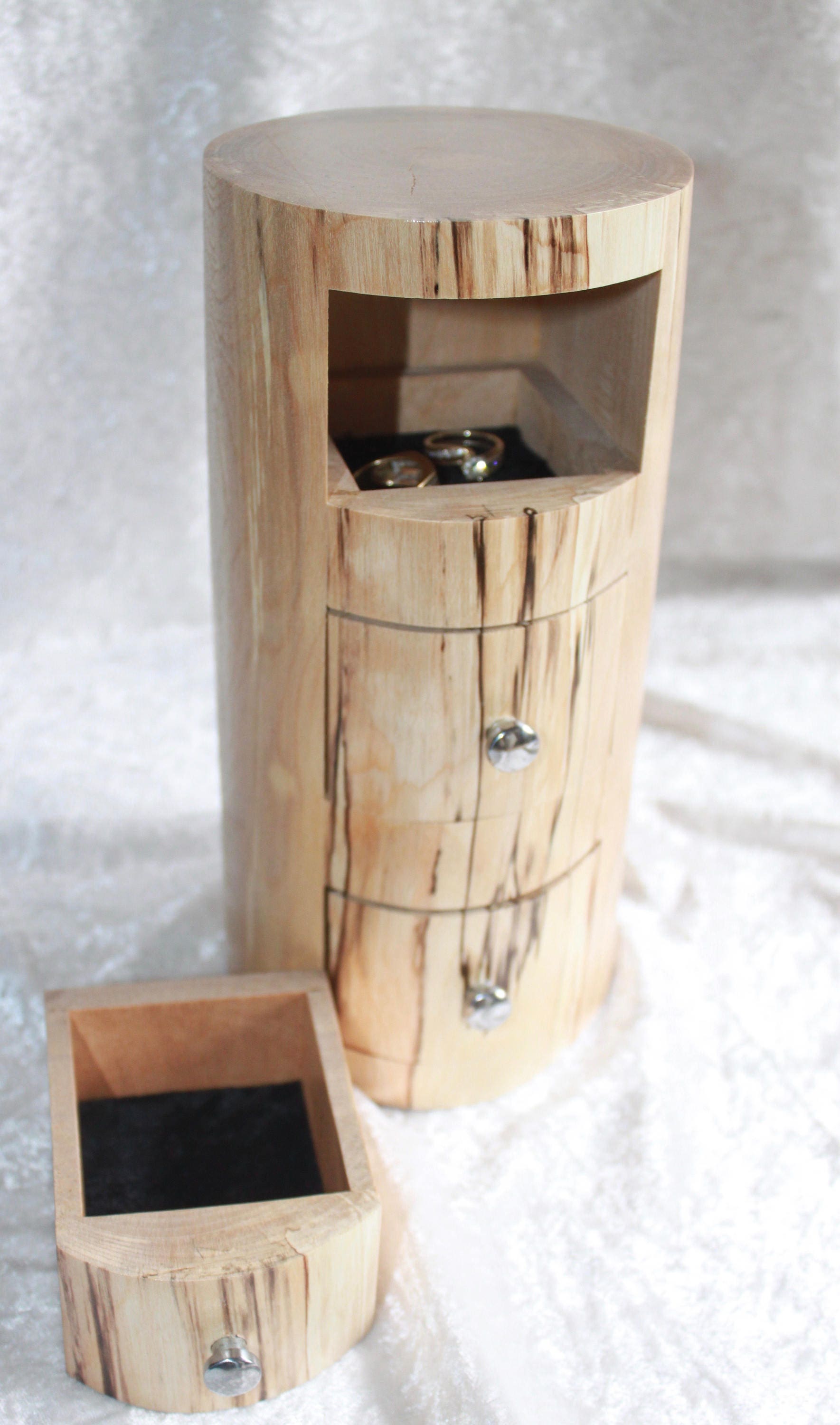 Log Jewelry Box W/ 2 Secret Compartments & 3 Drawers Approx. 9 Tall and ...