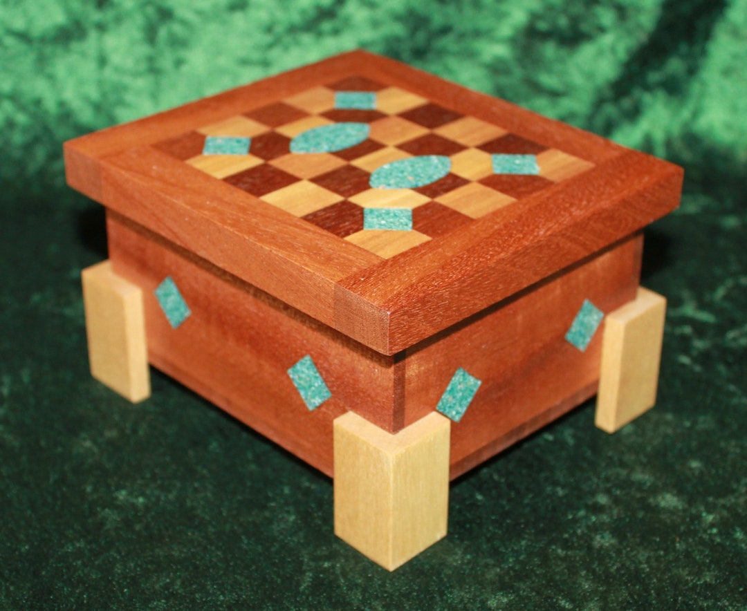 Turquoise Inlaid Jewelry Box. Checkerboard Design, Small Jewelry Box ...
