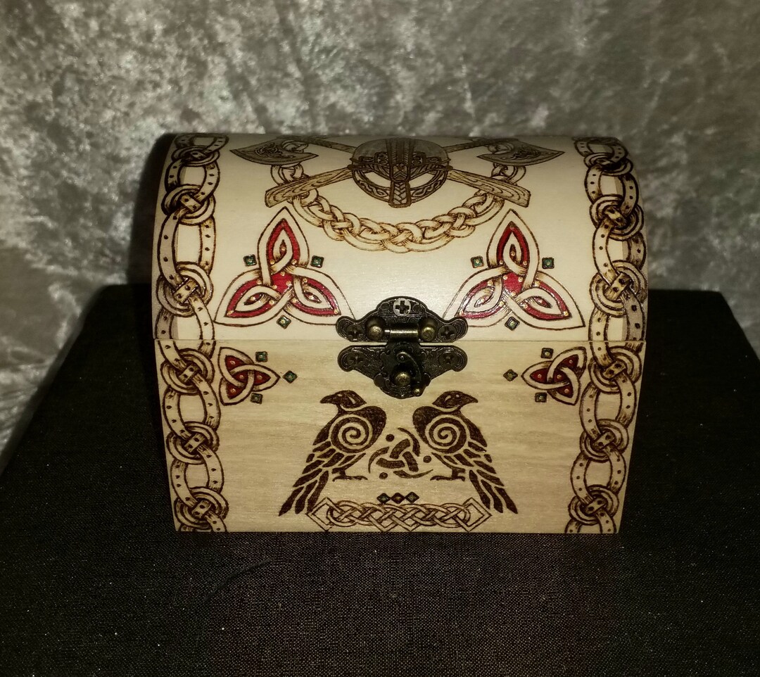 Celtic Raven Chest Box. Viking Ravens and Ships. Red Accents & Viking ...