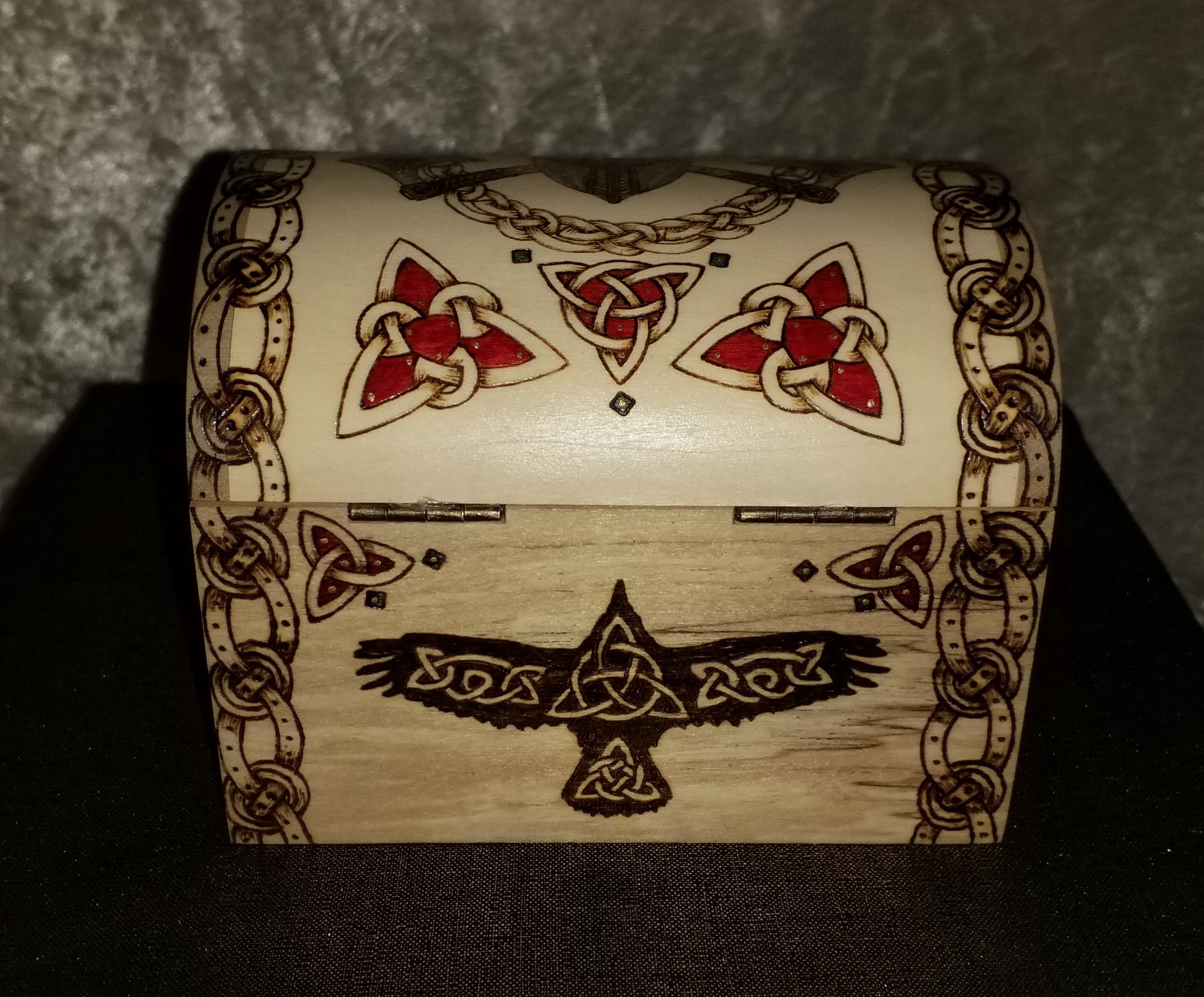 Celtic Raven Chest Box. Viking Ravens and Ships. Red Accents & Viking ...