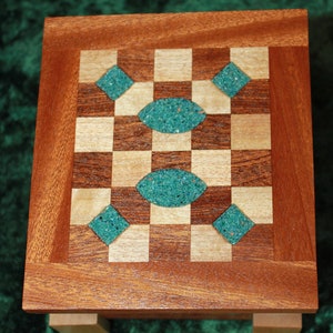 Turquoise Inlaid Jewelry Box. Checkerboard Design, Small Jewelry Box ...