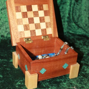 Turquoise Inlaid Jewelry Box. Checkerboard Design, Small Jewelry Box ...